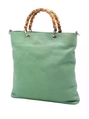 Gucci Calfskin Bamboo Shopper Tote Satchel - Green