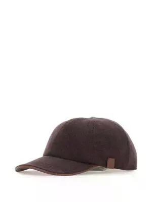 Eleventy Felted Cashmere Baseball Cap With Leather Trim