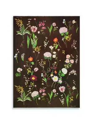 Oscar De La Renta Botanical-print Frayed Scarf - Brown