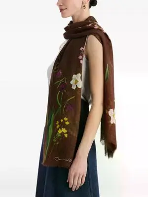 Oscar De La Renta Botanical-print Frayed Scarf
