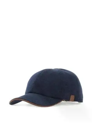 Eleventy Leather-trim Cashmere Baseball Cap - Blue
