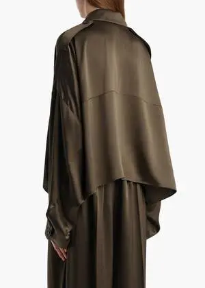 Khaite Bodine Silk Charmeuse Shirt - Dark Olive
