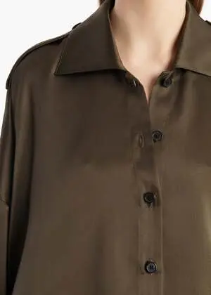 Khaite Bodine Silk Charmeuse Shirt - Dark Olive