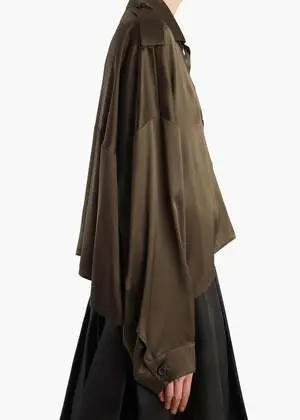Khaite Bodine Silk Charmeuse Shirt - Dark Olive