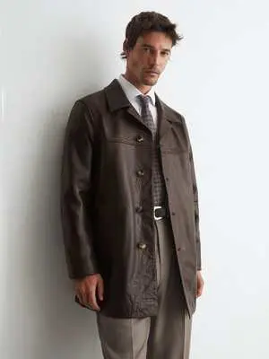REISS Wilson Leather Trench Jacket