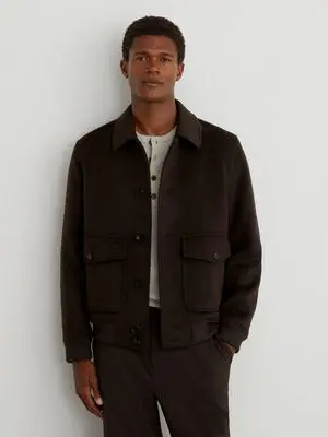 REISS Wool-blend Bomber Jacket - Chocolate Brown