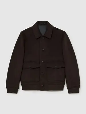 REISS Wool-blend Flap-pocket Bomber Jacket - Chocolate Brown