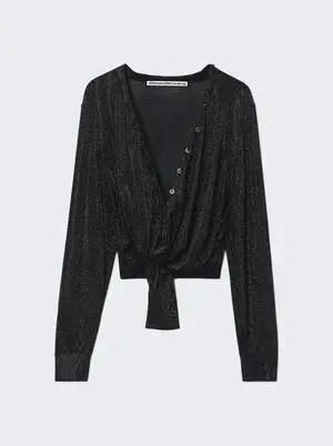 Alexander Wang Knotted Deep V-neck Cardigan With Hotfix Embellishment