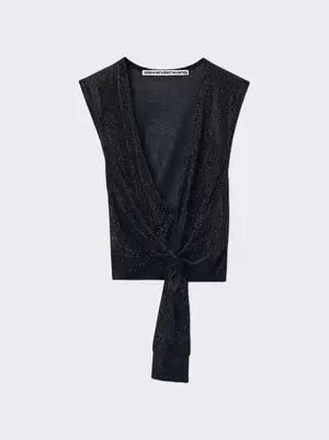 Alexander Wang Crystal Deep V-neck Knotted Top - Black