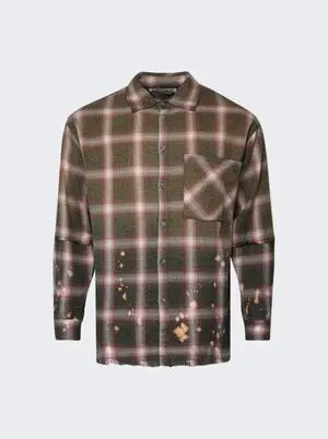 SATOSHI NAKAMOTO Patchwork Flannel Shirt Burgundy And Green
