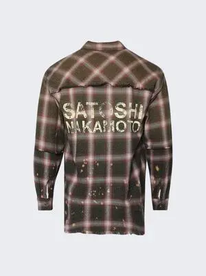 SATOSHI NAKAMOTO Patchwork Flannel Shirt Burgundy And Green