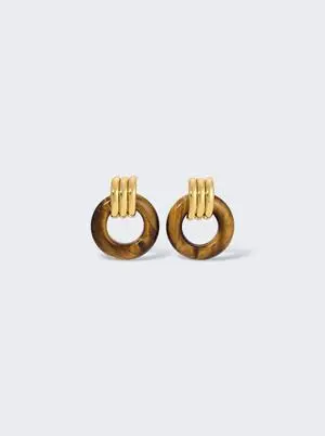 HEAVEN MAYHEM Luma Knot Earrings And Tigers Eye - Gold