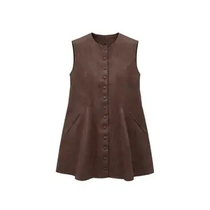 MUTE BY JL A-line Button Vest - Brown