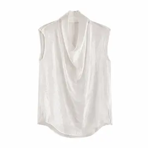 MUTE BY JL Sheering Drape Front Top - White