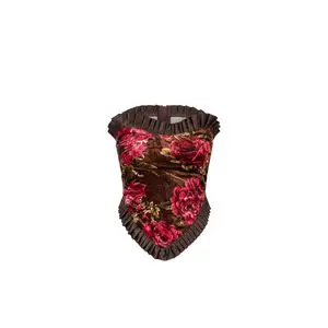COLLECTED XX Heart-shaped Velvet Top With Vegan Leather Frill