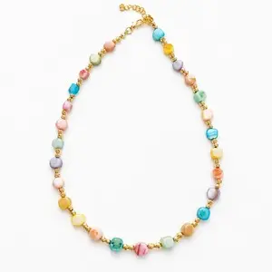 NUVV COLLECTION Pastel Mosaic Beaded Choker Necklace - Yellow