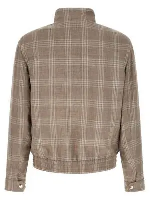Brunello Cucinelli Checked Wool, Silk, And Linen Jacket