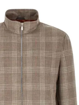 Brunello Cucinelli Checked Wool, Silk, And Linen Jacket