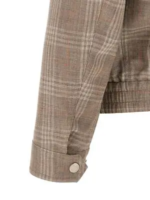 Brunello Cucinelli Checked Wool, Silk, And Linen Jacket