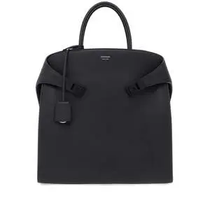FERRAGAMO Leather Tote Bag With Logo Print And Clasp Fastening - Black