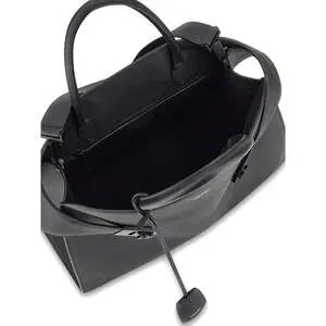 FERRAGAMO Leather Tote Bag With Logo Print And Clasp Fastening - Black