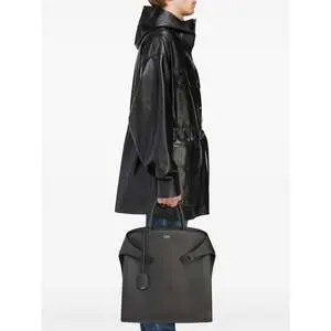 FERRAGAMO Leather Tote Bag With Logo Print And Clasp Fastening - Black