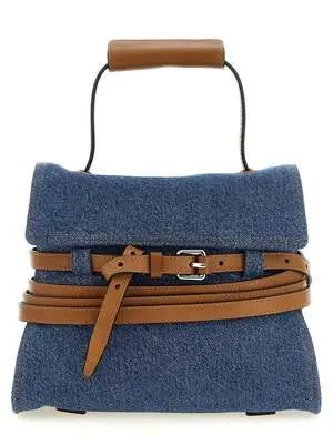 Moschino Tie Me' Denim Handbag With Leather Belts - Blue