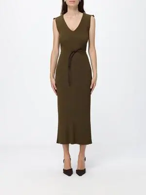 Max Mara Max Mara Ribbed Knit Dress With Tie Detail Green