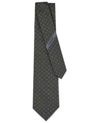 FERRAGAMO Gancini Silk Jacquard Tie - Gray
