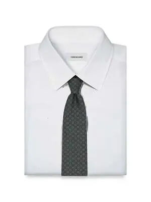 FERRAGAMO Gancini Silk Jacquard Tie - Gray