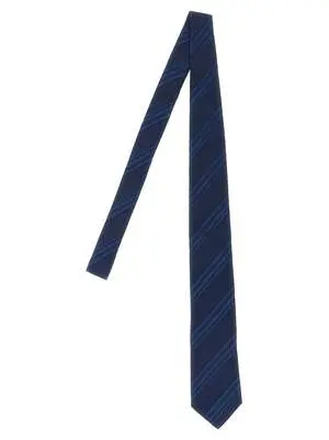 Brunello Cucinelli Silk Neck Tie With Diagonal Stripes - Blue