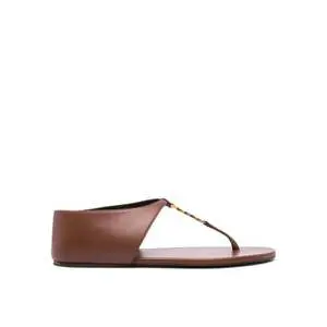 Saint Laurent Cassandra Logo Plaque Sandals - Brown