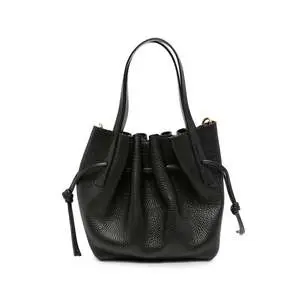 Yuzefi Pebbled Leather Drawstring Tote Bag - Black