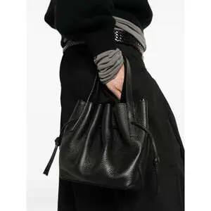Yuzefi Pebbled Leather Drawstring Tote Bag - Black