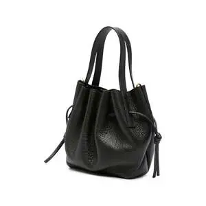 Yuzefi Pebbled Leather Drawstring Tote Bag - Black