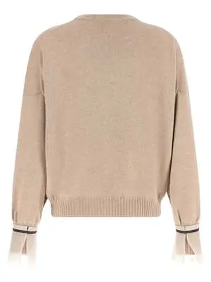 Brunello Cucinelli Cashmere Sweater With Removable Monile Silk Cuffs