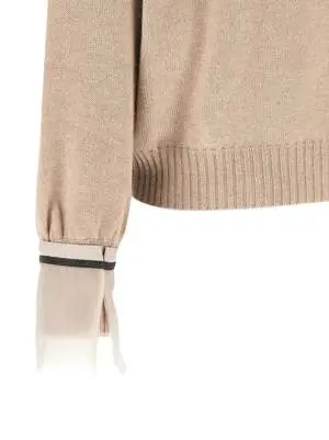 Brunello Cucinelli Cashmere Sweater With Removable Monile Silk Cuffs
