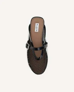 Alaïa Mesh Mules With Patent Leather Trim - Black