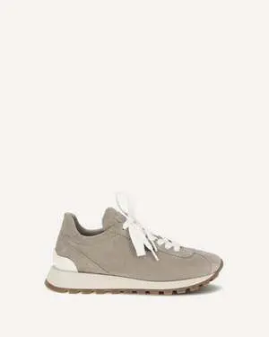 Brunello Cucinelli Suede Sneakers With Embellishments - Grey