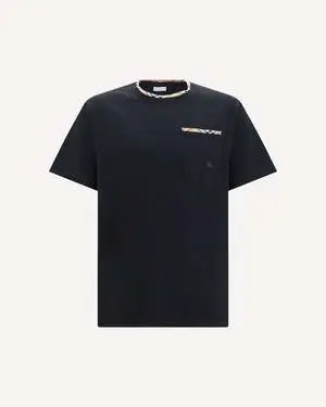 Burberry Cotton T-shirt With Check Trims - Black