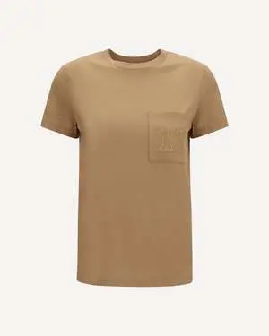 Max Mara Papaia Cotton T-shirt With Monogram Pocket - Beige