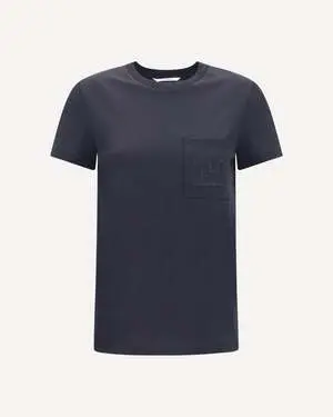 Max Mara Papaia Cotton T-shirt With Monogram Pocket - Black
