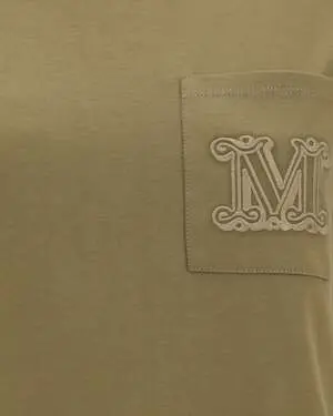 Max Mara Papaia Cotton T-shirt With Monogram Pocket - Khaki