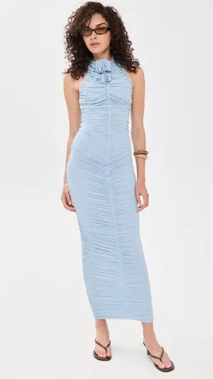 MAYGEL CORONEL Axis Ruched Halterneck Maxi Dress