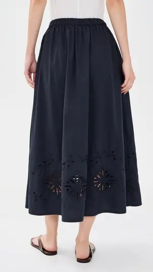 Jenni Kayne Broderie Cotton Poplin Skirt - Navy