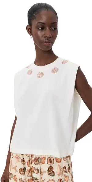 Farm Rio Seashell Embroidered Tee