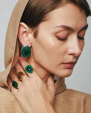 BOHÈME BY VÉRO Onyx & Malachite Large Drops Ring