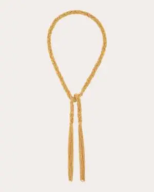 BOHÈME BY VÉRO Plated Brass Tie Necklace With Fringe Detail - Gold