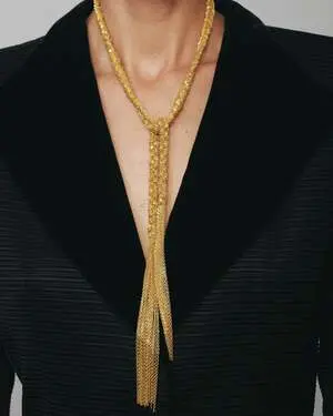 BOHÈME BY VÉRO Plated Brass Tie Necklace With Fringe Detail