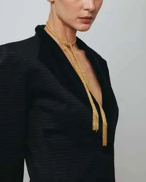 BOHÈME BY VÉRO Plated Brass Tie Necklace With Fringe Detail
